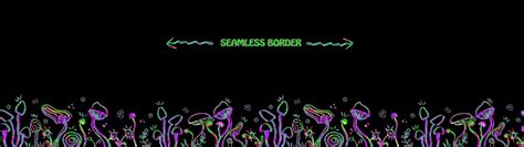 판타지 버섯 완벽 한 테두리 라인 아트 재미 있는 꽃 요소 나비 1960 년대 1970 년대 스타일의 버섯 스케치 벽지 네온 그린과 핑크 크레용 연필로 그린 벡터 그루비