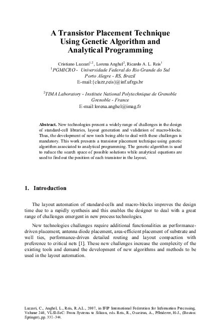 Pdf A Transistor Placement Technique Using Genetic Algorithm And