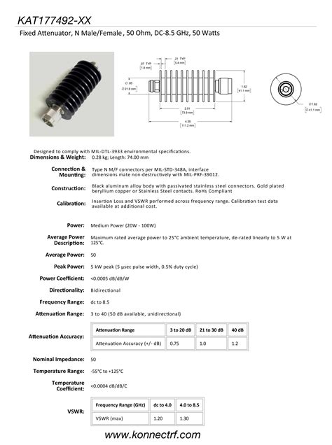 Fixed Attenuator N Malefemale 50 Ohm Dc 85 Ghz 50 Watts 30 Db