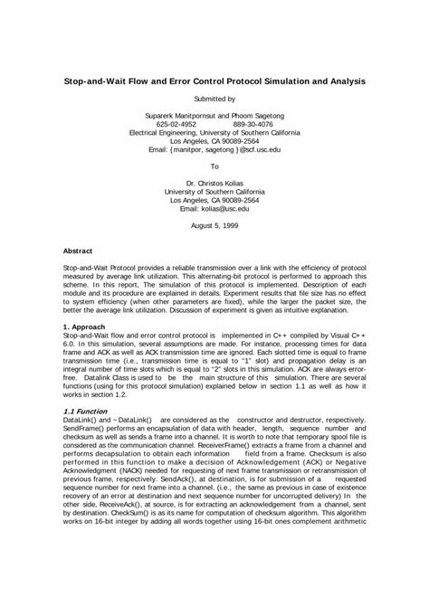 Pdf Stop And Waitflowanderrorcontrolprotocolsimulationand
