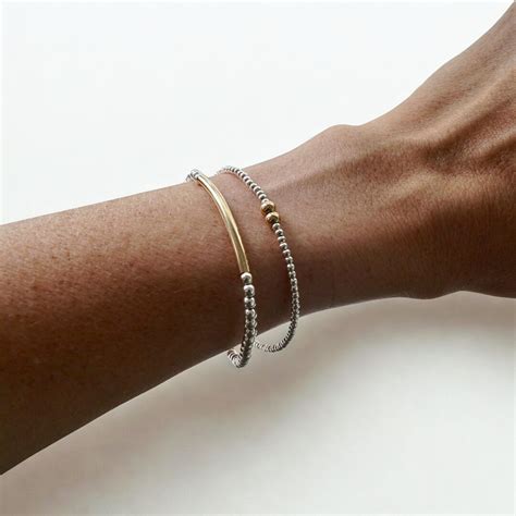Two Toned Mixed Metal Stacking Bracelet Set 14k Gold Filled And 925