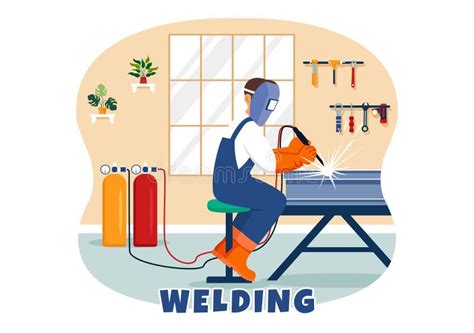 Welding Service Vector Illustration With Professional Welder Job Weld