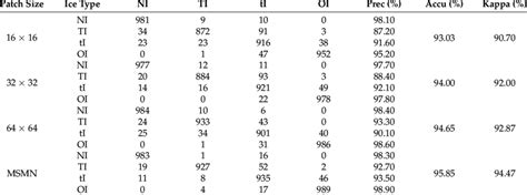 Confusion Matrix Of Classification Results Using Different Patch Sizes Download Scientific