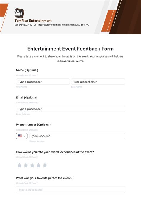 Free Entertainment Event Feedback Form Template To Edit Online