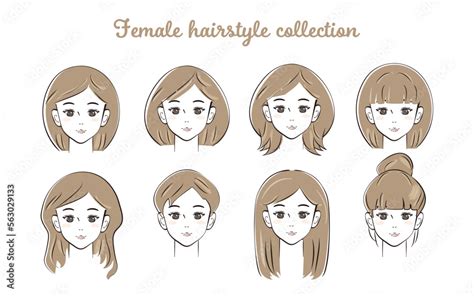 Vetor Do Stock いろいろなヘアスタイルの女性のイラストセット Adobe Stock