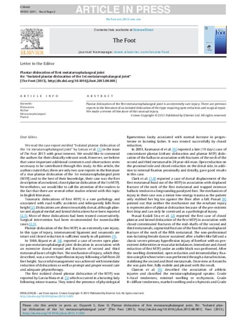 Pdf Plantar Dislocation Of First Metatarsophalangeal Joint Re Isolated Plantar Dislocation