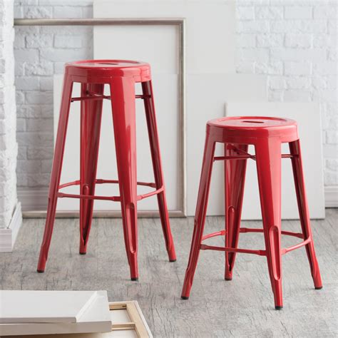 Red Round Metal Bar Stools 2 Piece
