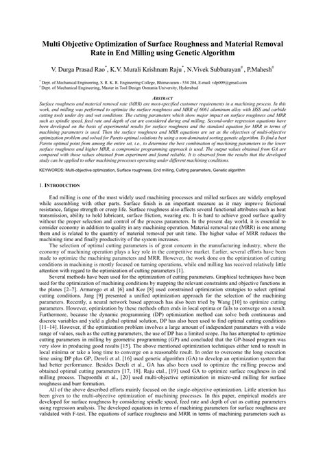 Pdf Multi Objective Optimization Of Surface Roughness And Material