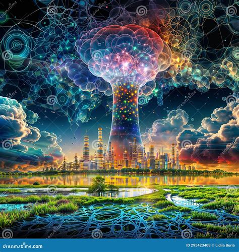 Fractal 3d Illustration Of A Nuclear Power Plant In The Background