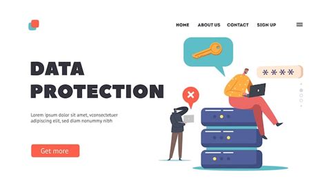 Premium Vector Computer Data Protection Landing Page Template Male Character Work On Protected