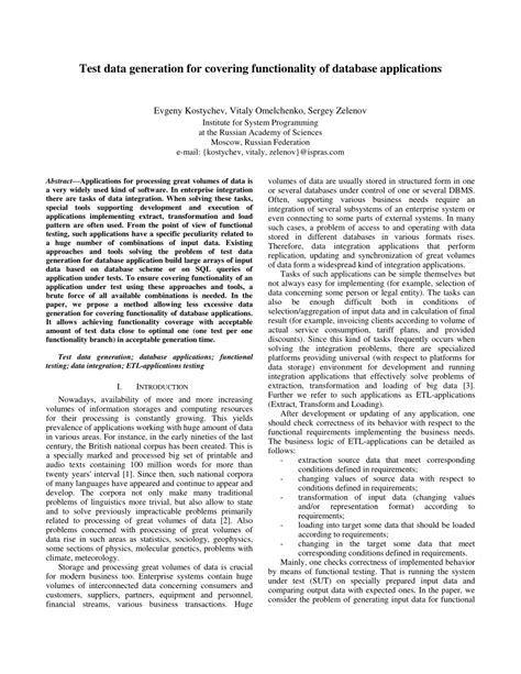 Pdf Test Data Generation For Covering Functionality Of Database Applications