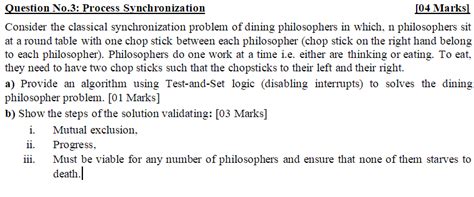 Solved Question No 3 Process Synchronization [04 Marks