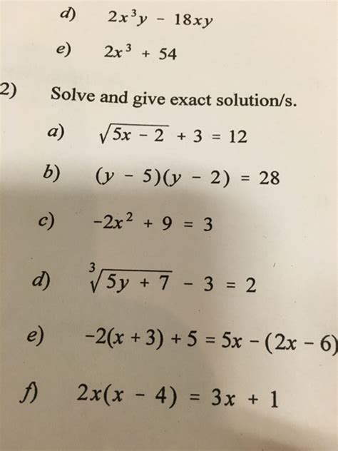 Solved Solve And Give Exact Solutions 2x3y 18xy 2x3 54