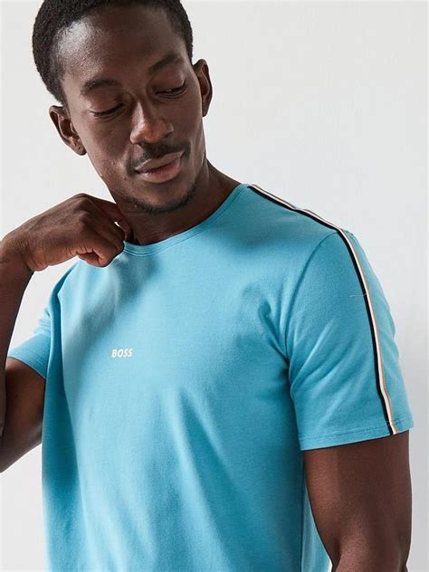 Boss Unique Global Stripe Taped Loungewear T Shirt Light Blue Very