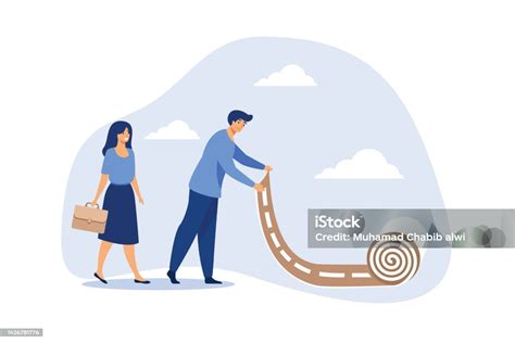 성공으로 가는 진로 길 새로운 직업 또는 경력 개발을 시작하거나 시작 비즈니스 방향 개념을 계획하는 리더십 팀 동료를 위한 스마트 사업가 롤링 경력 경로 도로 카펫 걷기에