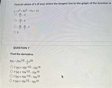 Solved Find All Values Of X If Any Where The Tangent Line