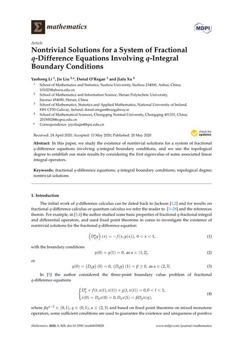 Pdf Nontrivial Solutions For A System Of Fractional Q Difference Equations Involving Q