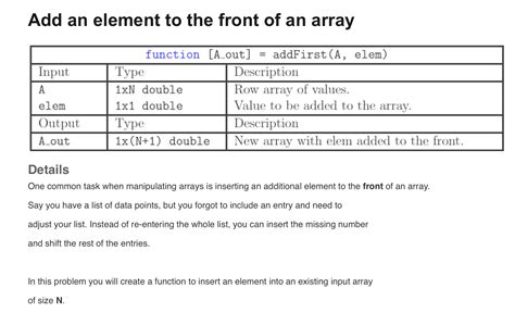 Solved Need Matlab Code Add An Element To The Front Of A