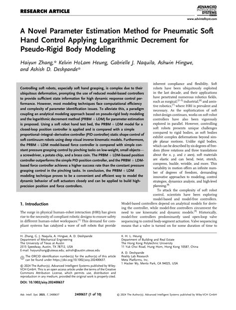 Pdf A Novel Parameter Estimation Method For Pneumatic Soft Hand