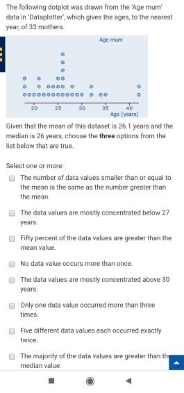 solved the following dotplot was drawn from the age mum