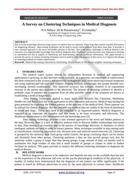 Pdf A Survey On Clustering Techniques In Medical Diagnosis Dokumentips