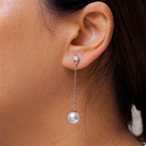 925 Sterling Silver Pearl Earrings Pearl Dangle Earrings Etsy