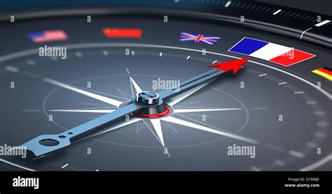 3d Illustration Of A Compass With Many Flags The Needle Points The