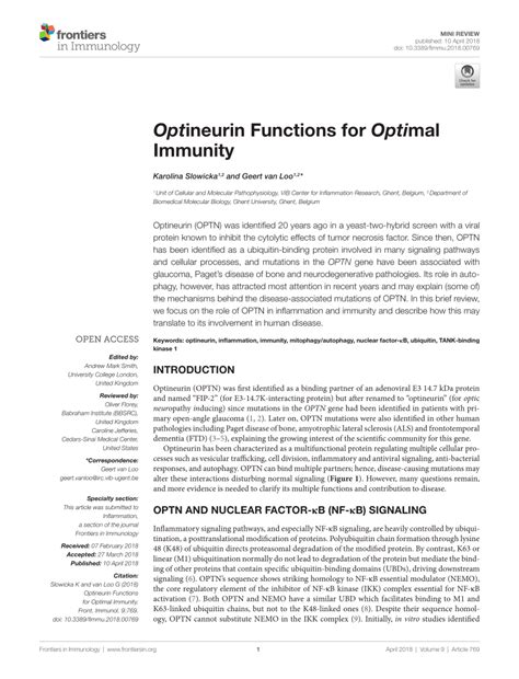 Pdf Optineurin Functions For Optimal Immunity