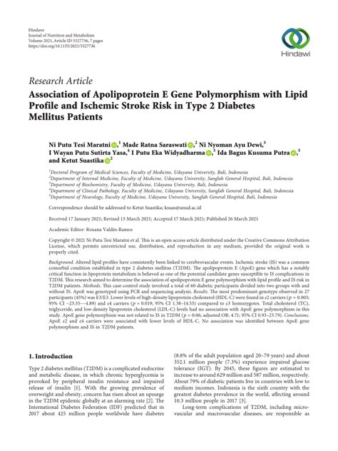Pdf Association Of Apolipoprotein E Gene Polymorphism With Lipid Profile And Ischemic Stroke