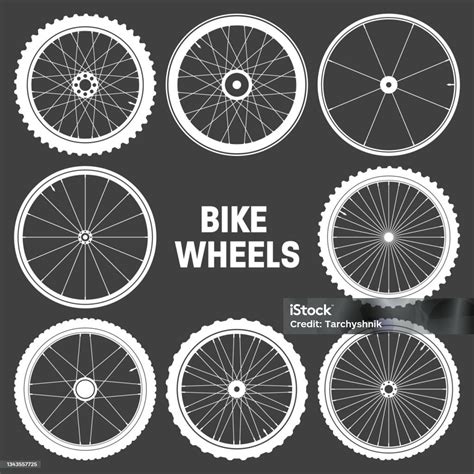 자전거 휠 기호 컬렉션 자전거 고무 타이어 실루엣 피트니스 사이클 도로 및 산악 자전거 벡터 일러스트레이션 검은색에 대한 스톡 벡터 아트 및 기타 이미지 Istock