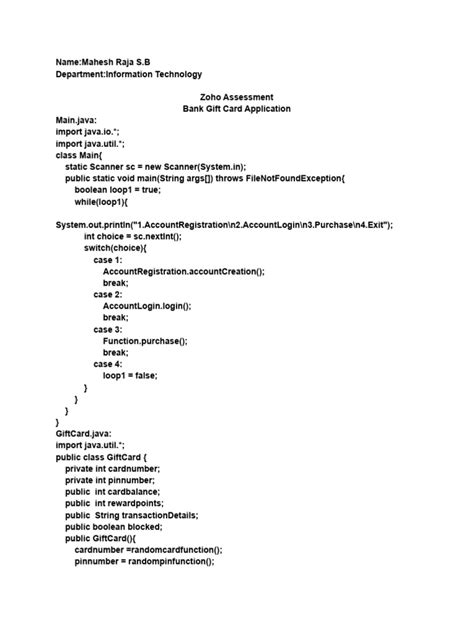 Weekend Zoho Apllication Task Pdf T Card Computer Programming