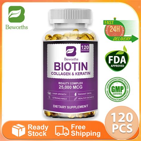 Beworths Biotin Vitamins Capsules With Collagen Keratin 25000 Mcg For