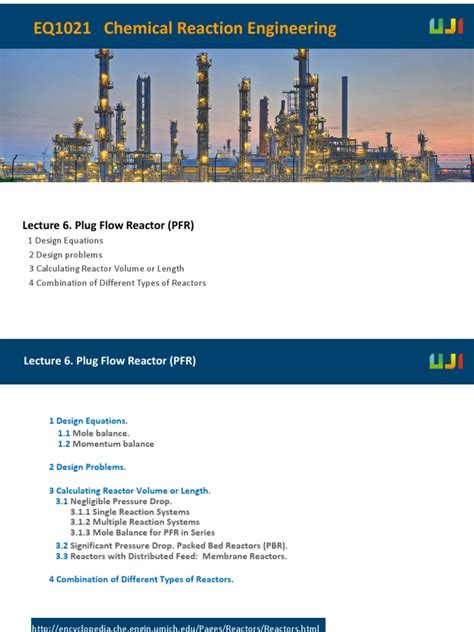 Lecture 6 Pfr 2019 20 Pdf Chemical Reactor Fluid Dynamics