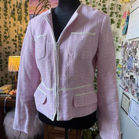 Pink And White Tweed Blazer With A Crème Trim Depop