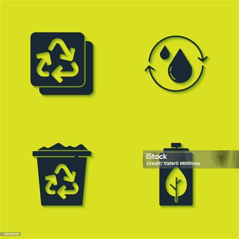 재활용 에코 자연 잎과 배터리 재활용 및 깨끗한 아쿠아 아이콘으로 쓰레기통을 설정합니다 벡터 0명에 대한 스톡 벡터 아트 및 기타 이미지 Istock