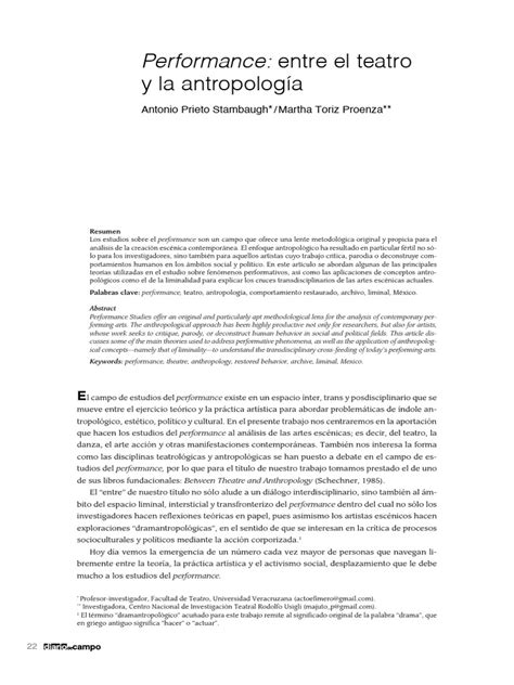 Performance Entre El Teatro Y La Antropología Pdf Arte De