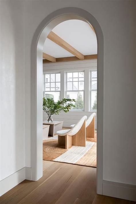 Arched Doorway With Gray Trim Moldings Curved Archway In Home Column
