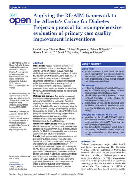 Pdf Applying The Re Aim Framework To The Albertas Caring For Diabetes Project A Protocol For