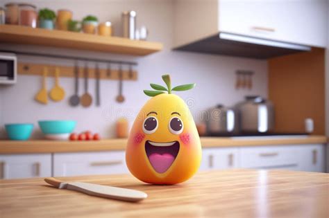 Cute Mango Sweet Smile At Kitchen 3d Render Style Ai Generated Stock Illustration