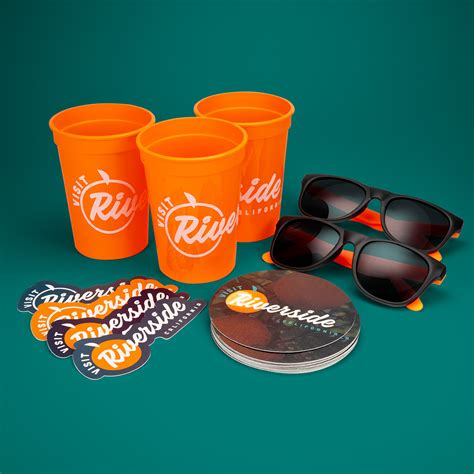 Promotional Products Visit Riverside Stickers Cups Sunglasses Coasters