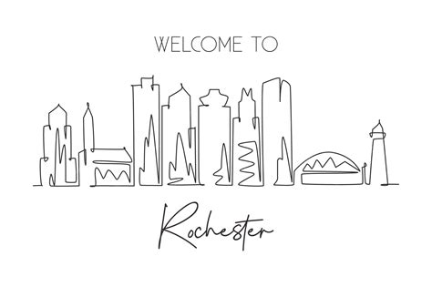 Premium Vector One Single Line Drawing Of Rochester City Skyline New