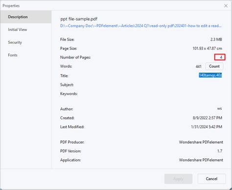 Word Count And Page Count In PDF