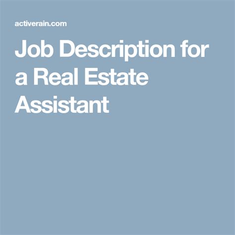 Job Description For A Real Estate Assistant Real Estate Assistant