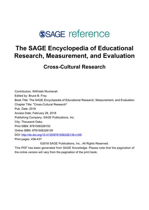 Pdf The Sage Encyclopedia Of Educational Research Measurement And Evaluation Cross Cultural