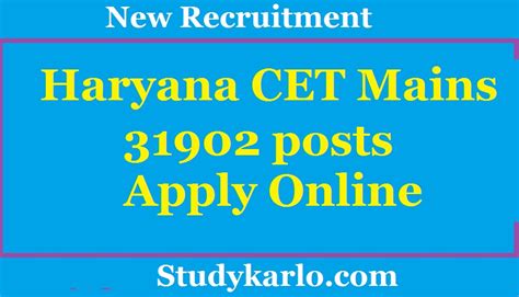 Hssc Cet Mains Apply Online Portal Haryana Direct Link Official