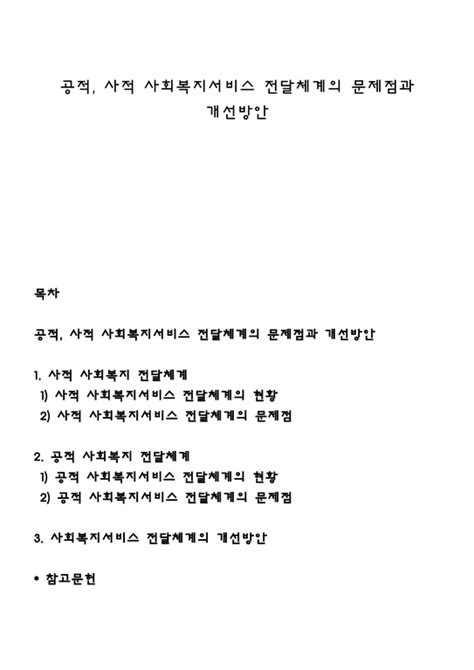 공적 사적 사회복지서비스 전달체계의 문제점과 개선방안 사회과학