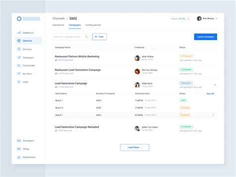 Simplified Saas Interface Campaign List Saas Interface Dashboard