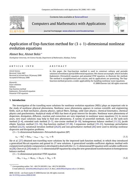 Pdf Application Of Exp Function Method For 31 Dimensional