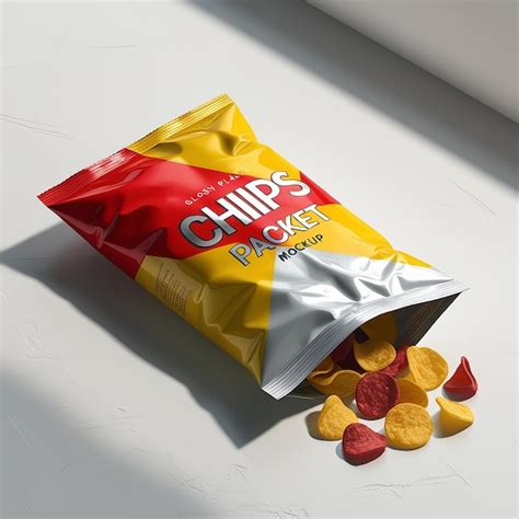 3d Glossy Plastic Chips Packet Mockup With Realistic Textures And