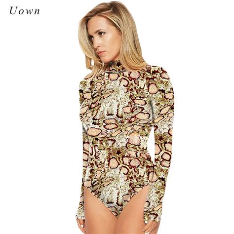 2017 Women Leopard Print Bodysuit Autumn Winter Turtleneck Long Sleeve